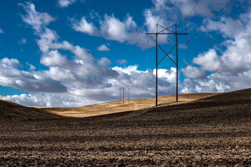 Electrical Power Lines and Fields in Autumn Stock Photo - Image of ...
