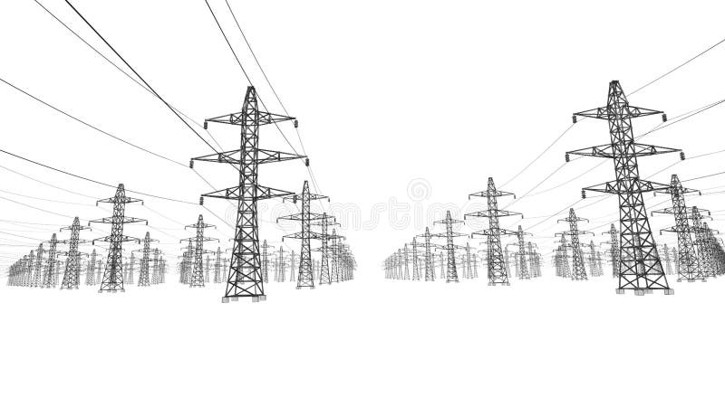 Electrical Power Lines and Pylons on White Background Stock Footage ...