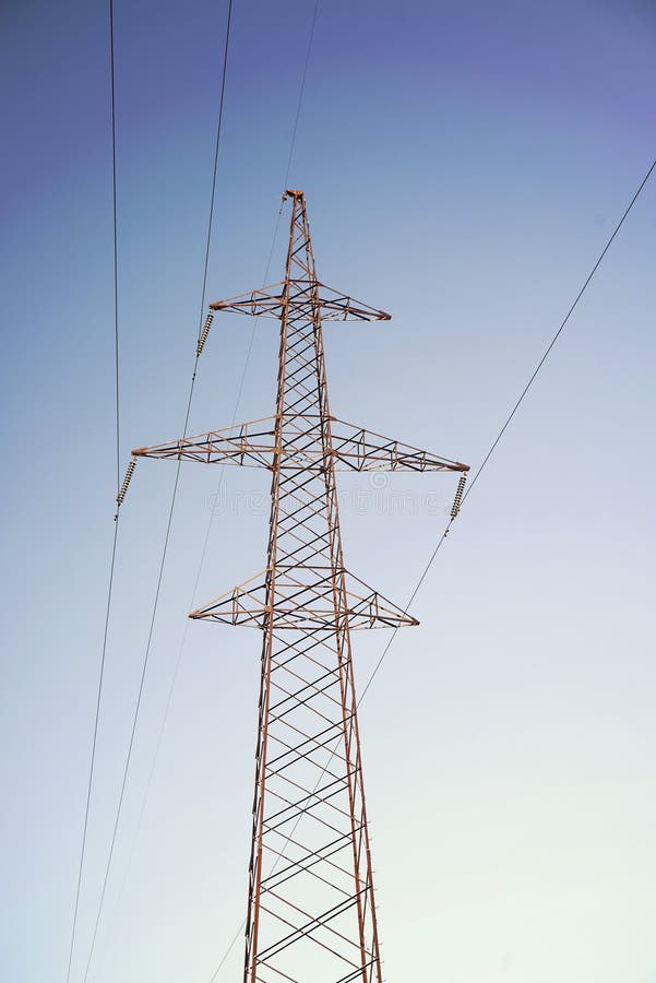 Electrical Power Lines Under a Blue Sky. Outdoor Stock Image - Image of ...
