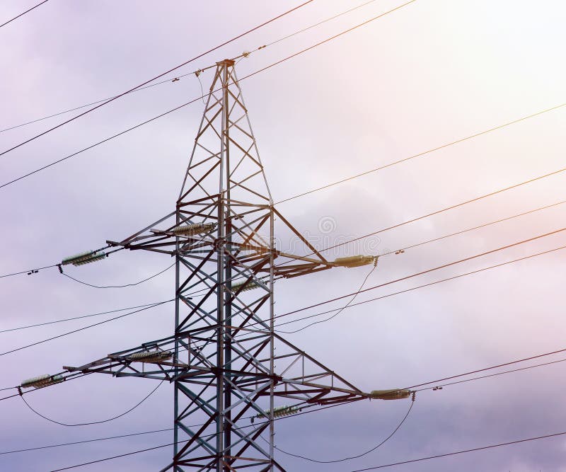 Electrical Power Lines Under a Blue Sky. Tower Stock Image - Image of ...