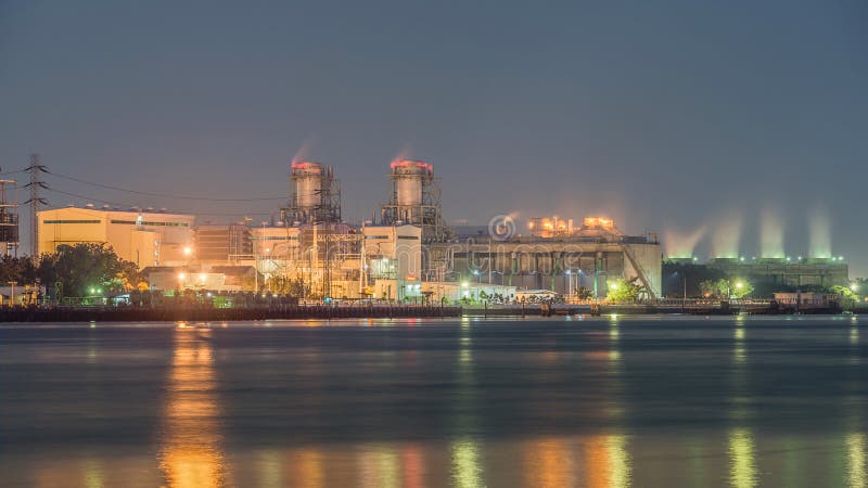 Electrical Power Plant in Night Stock Image - Image of global ...