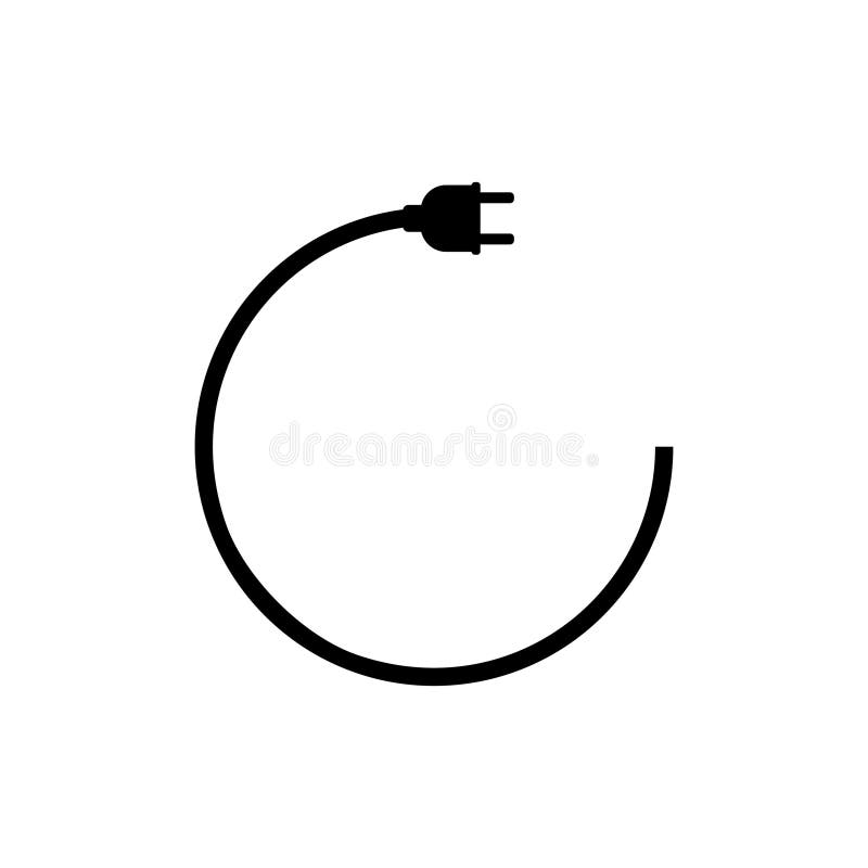 Electrical Power Plug Icon with a Long Round Wire. Circle Shape. Vector ...