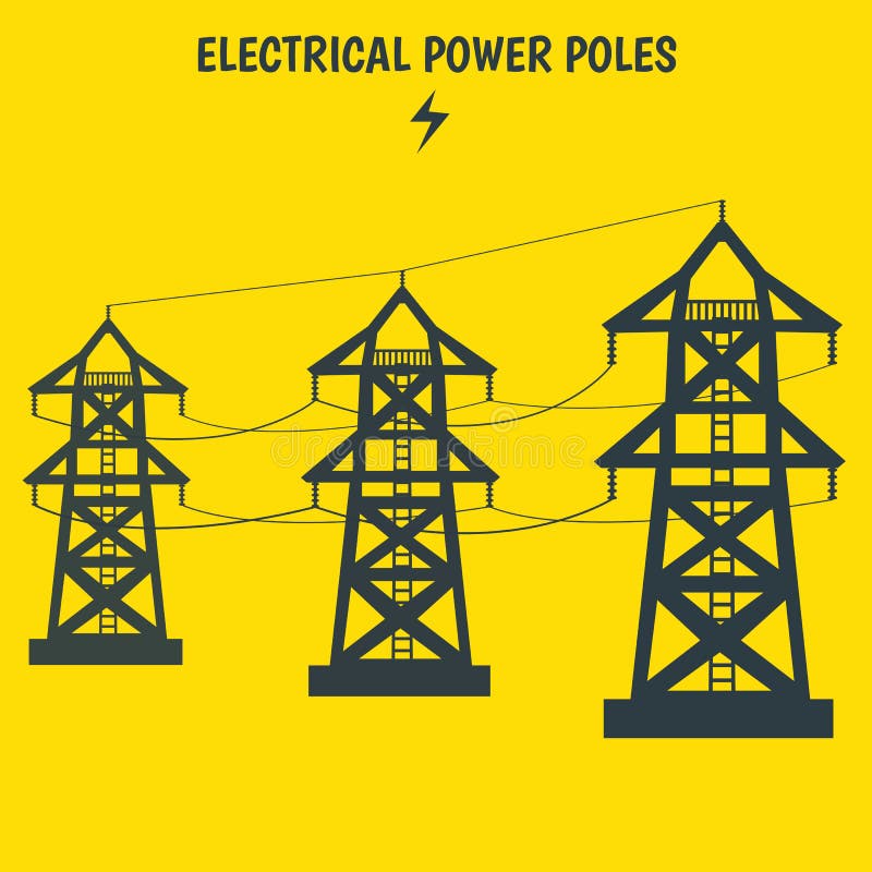 Electrical Power Pole Transmission Tower in Cartoon Flat Design Vector ...