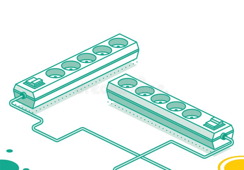 Electrical Power Socket Strip. Isometric Outline Concept. Two Objects ...