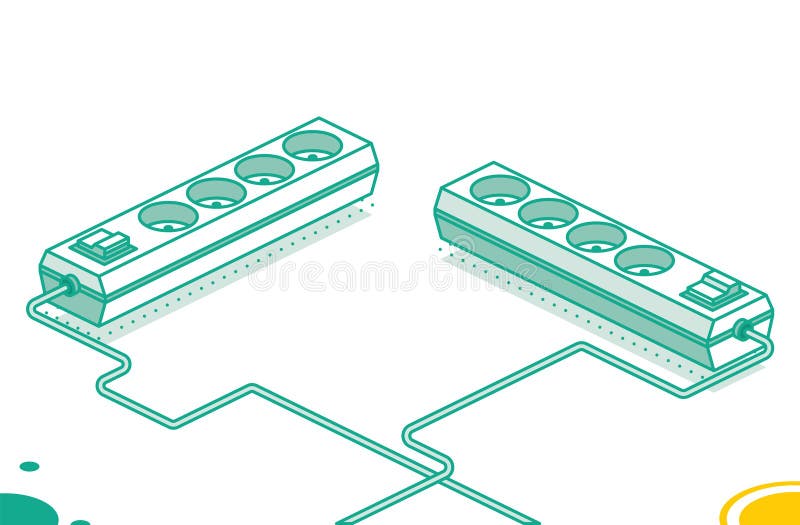 Electrical Power Socket Strip. Isometric Outline Concept. Two Objects ...