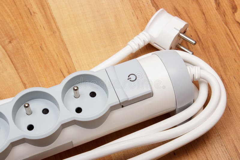 Electrical Power Strip with Switch on-off on Wooden Floor Stock Photo ...