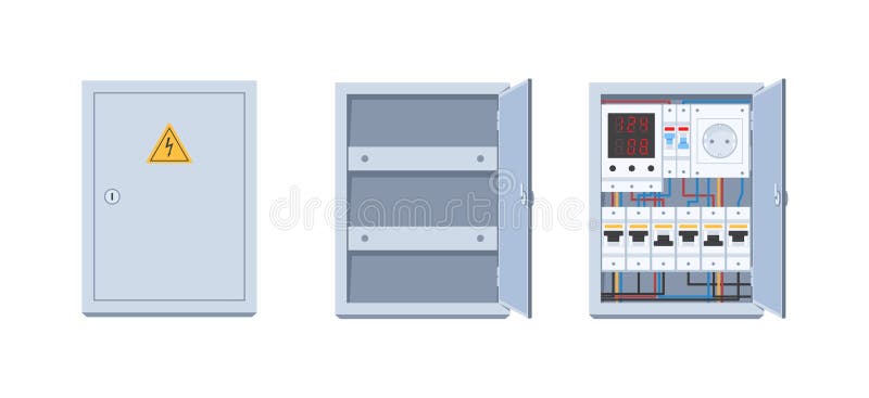 Electrical Power Switch Panel. Electric Breaker Switchbox with Opened ...
