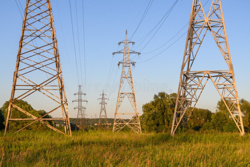 Electrical Pylon and High Voltage Power Lines Stock Image - Image of ...