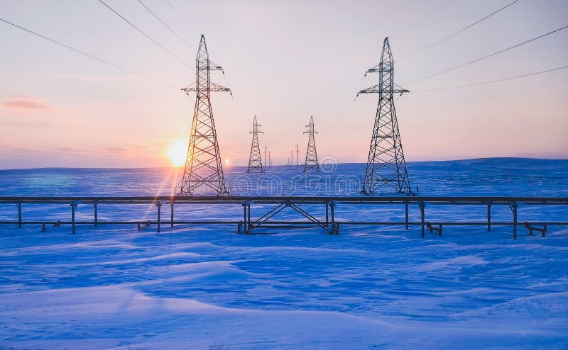 Electrical Pylons Beyond the Polar Circle Stock Image - Image of tower ...