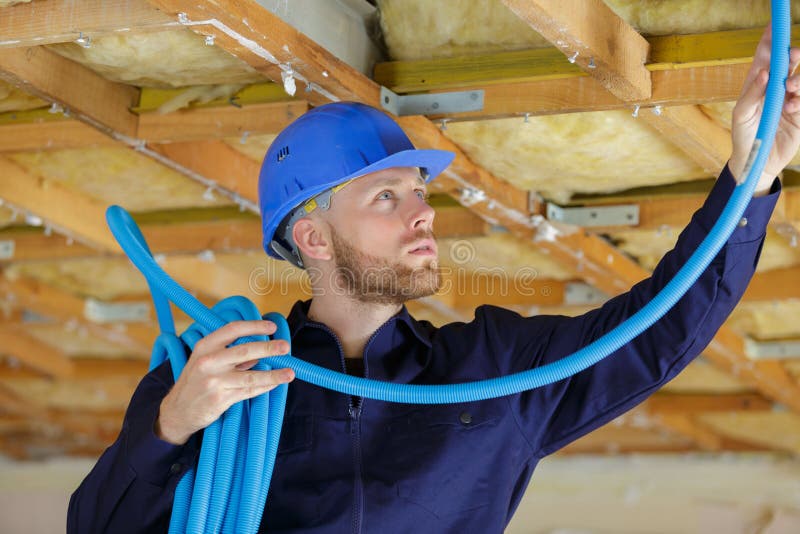 Electrical Renovation Work Wiring in Pipe Ceiling Stock Photo - Image ...