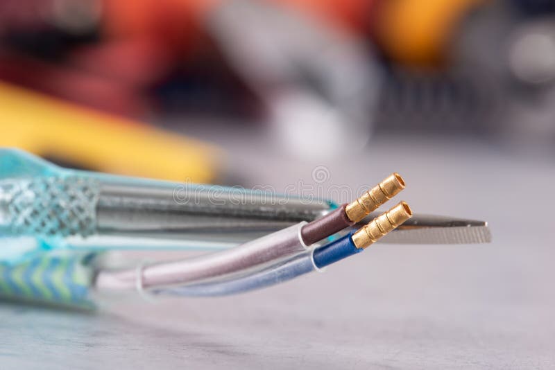 Installation Set, Electric Cable and Screwdriver Stock Image - Image of ...