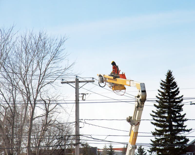 Electrical Work At The Height Of Winter Stock Photo - Image of cable ...
