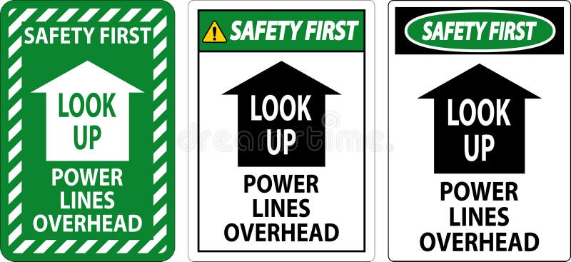 Electrical Safety Sign Caution Look Up, Power Lines Overhead Stock ...