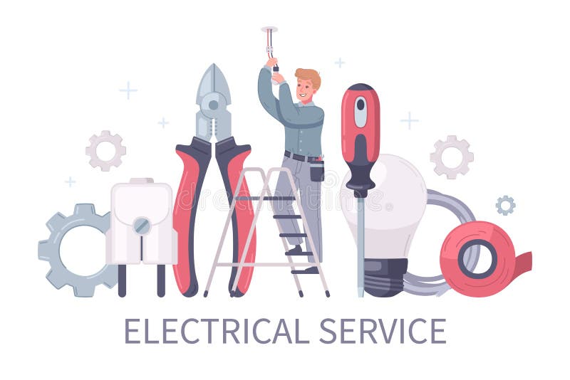 Electrical Service Cartoon Composition Stock Vector - Illustration of ...