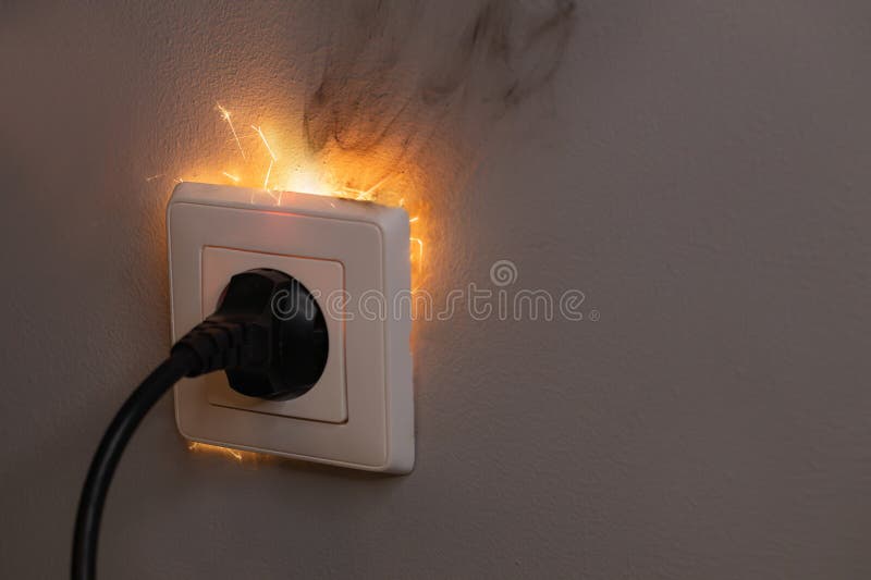 Electrical Outlet Sparks Causing Fire Hazard Short Circuit Stock Photos ...