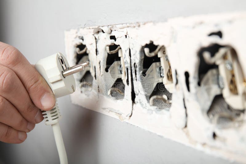 Electrical Short Circuit, Dangerous Use of Electricity. Damaged Socket ...