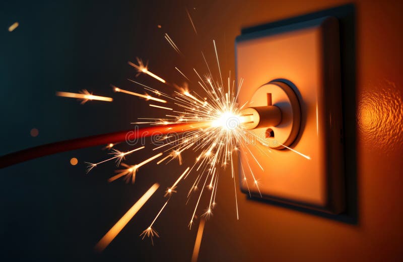 Electrical Short Circuit Sparks Fly from Power Outlet. High Voltage ...