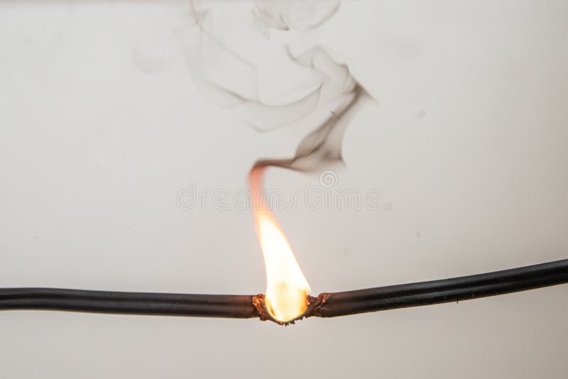 Electrical Short Circuit. Wiring Cable Burn on Fire Flame Stock Photo ...