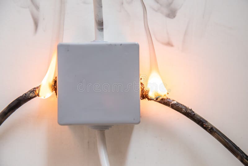 Electrical Short Circuit. Wiring Cable on Fire Flame Stock Image ...