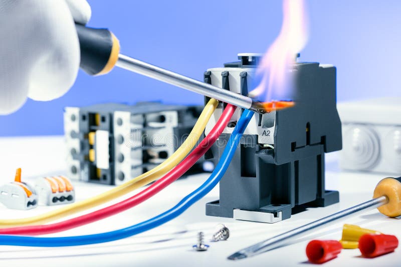 Electrical Short and Fire in Electrical System. Stock Image - Image of ...