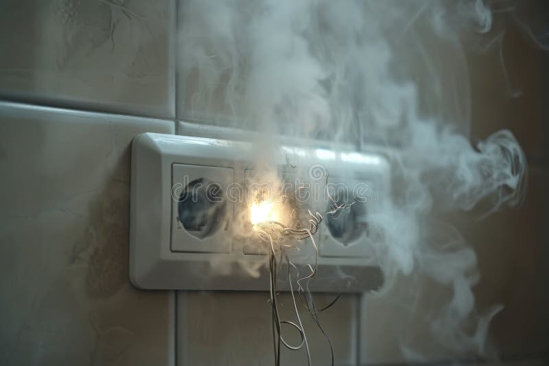 Electrical Socket Emitting Smoke and Sparks. Stock Image - Image of ...