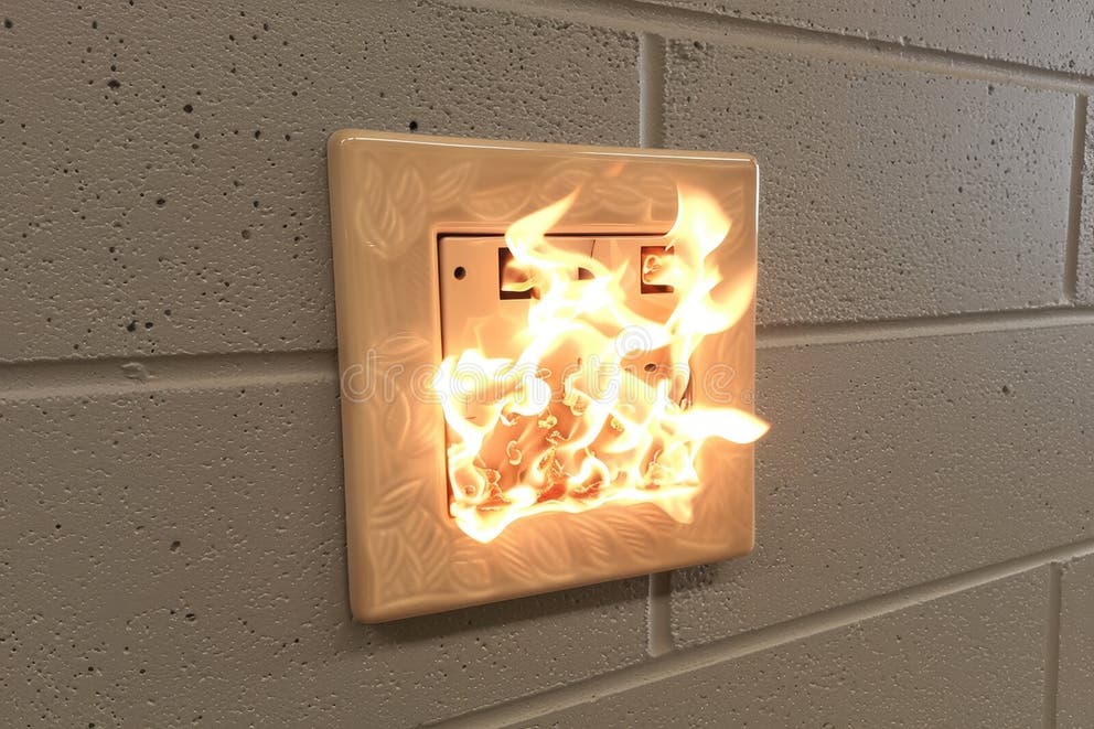 Electrical Socket on Fire, a Dangerous Hazard on the Wall, Posing ...