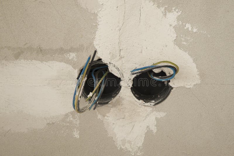 Electrical Socket Hole on Concrete Wall. Under Construction Electrical ...
