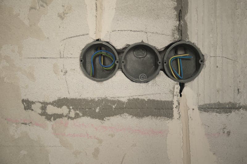 Electrical Socket Hole on Concrete Wall Stock Image - Image of cable ...
