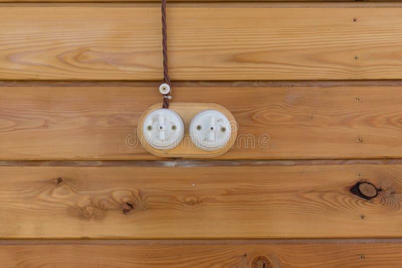 Electrical Socket and Switch in Retro Style on a Wooden Wall. Design of ...