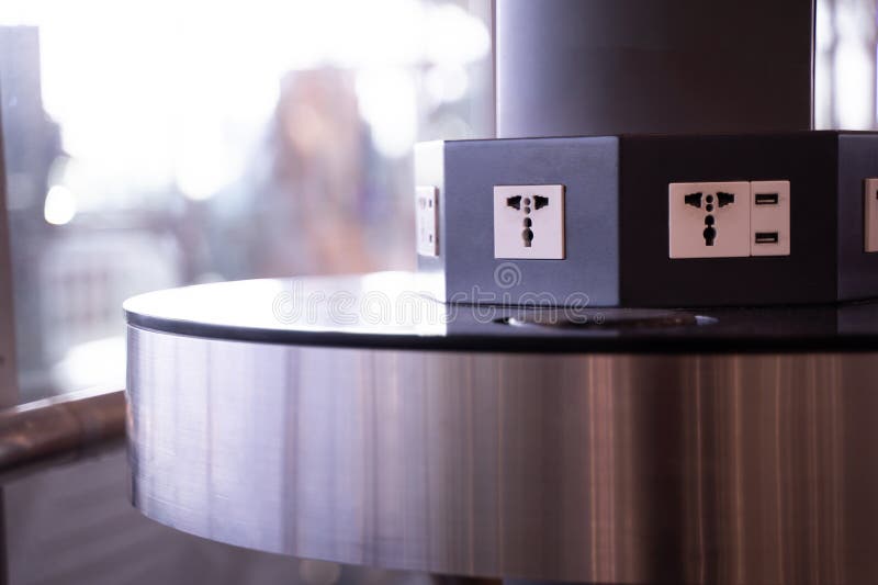 Electrical Socket with Three Receptacles Installed on the Pole of the ...