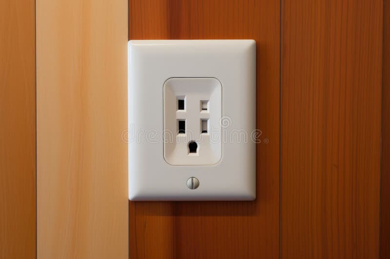 Electrical Socket on the Wooden Wall in the Room. Close-up, Electrical ...