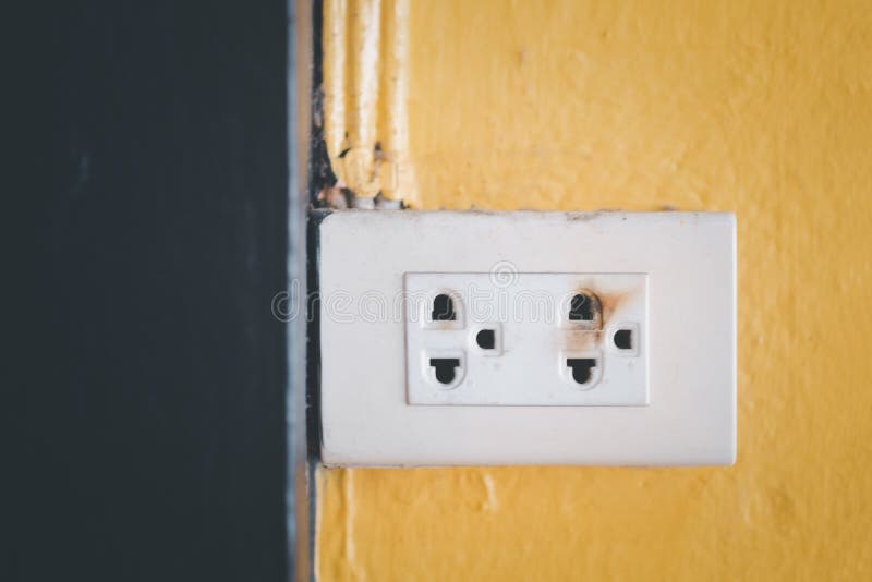 Electrical Socket on the Yellow Cement Wall, Power Supply, Electrical ...