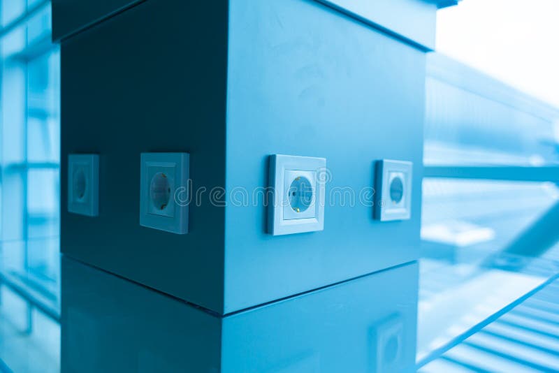 Electrical Sockets on the Pillar in the Airport Lounge. Minimalist ...