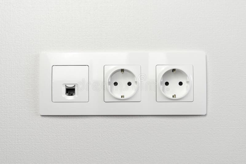 Electrical Sockets on the Wall with Black Connection Internet Plug and ...