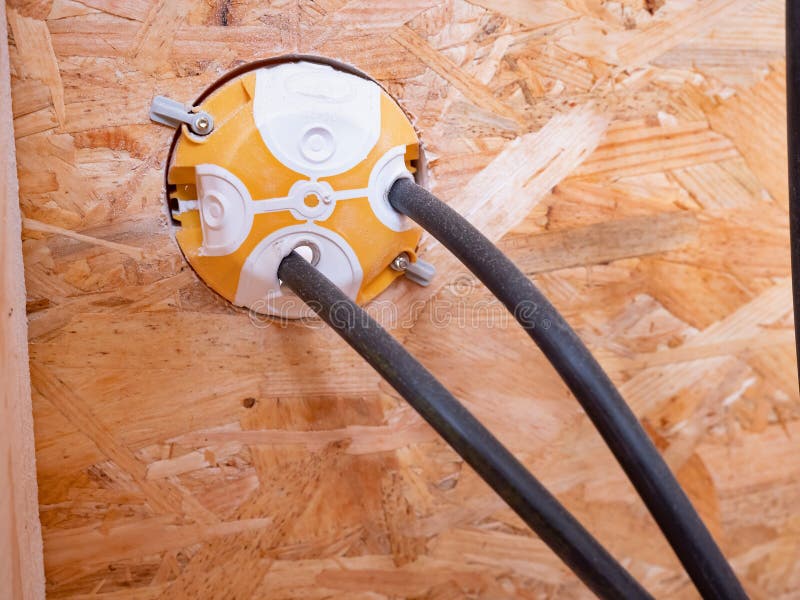 Electrical Sockets in a Wooden Building from the Back. Preparation for ...