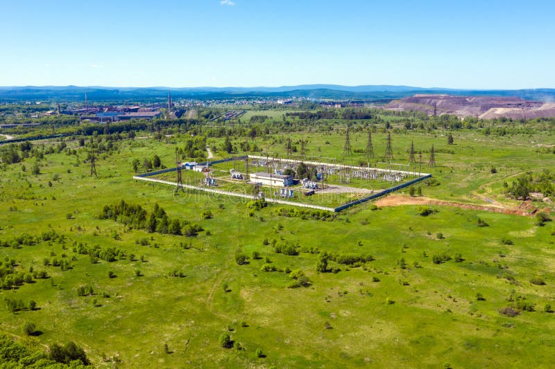 Electrical Substation on a Green Field Stock Image - Image of field ...