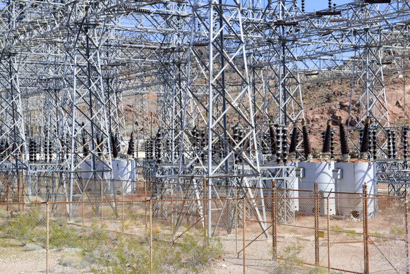 Electrical Substation with High Voltage Components in the Desert Stock ...