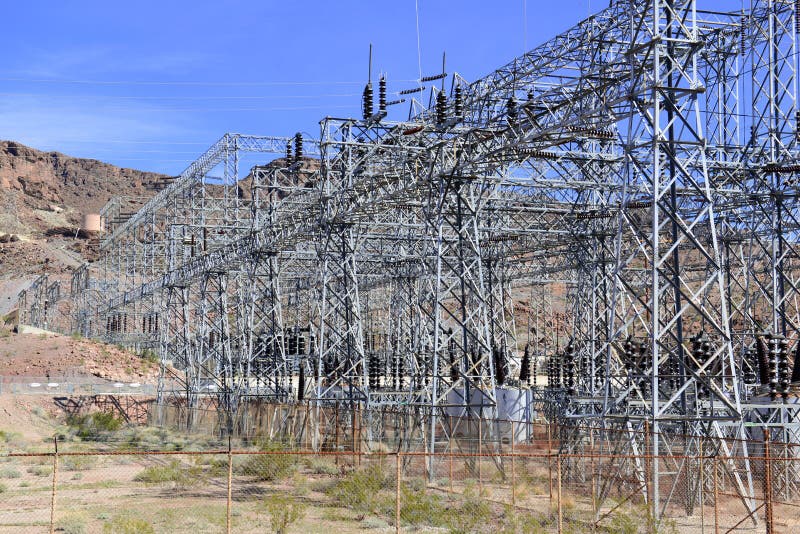 Electrical Substation with High Voltage Components in the Desert Stock ...