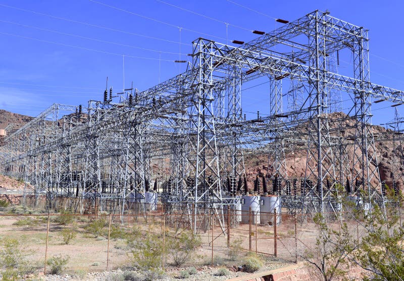 Electrical Substation with High Voltage Components in the Desert Stock ...