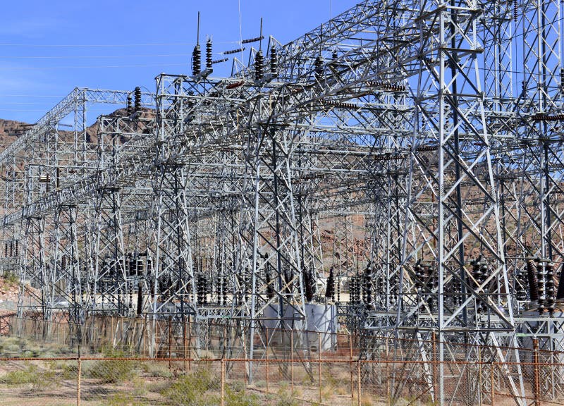 Electrical Substation with High Voltage Components in the Desert Stock ...
