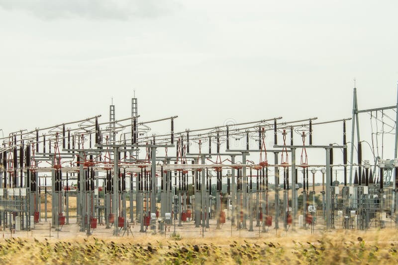 Electrical Substation with Many Metal Structures. Distribution of ...