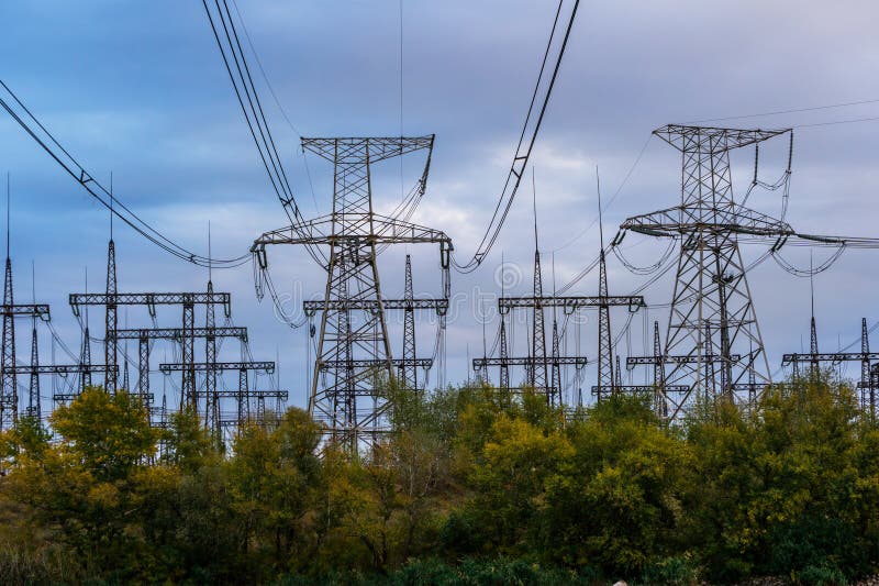 Electrical Substation Silhouette on the Dramatic Sunset Background ...