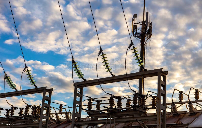Electrical Substation with Wires at Dawn Stock Image - Image of ...