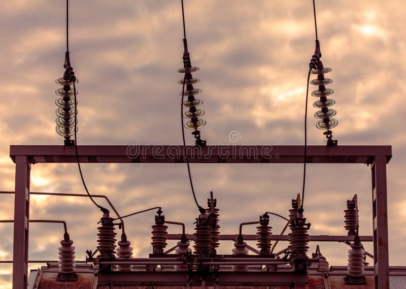 Electrical Substation with Wires at Dawn Stock Photo - Image of sunrise ...