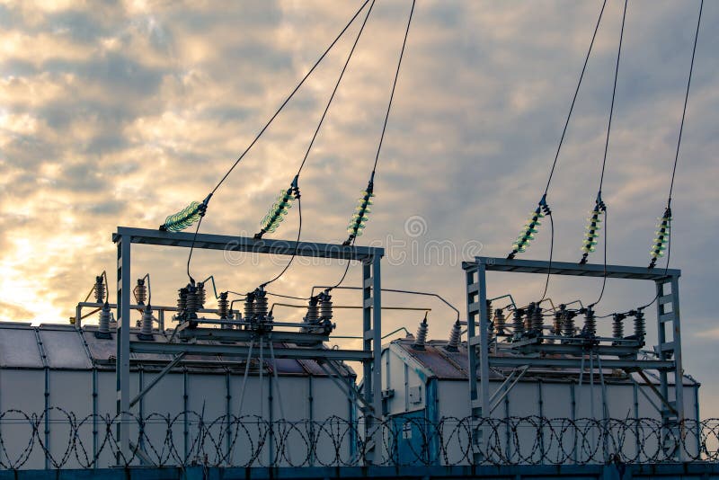 Electrical Substation with Wires at Dawn Stock Image - Image of ...