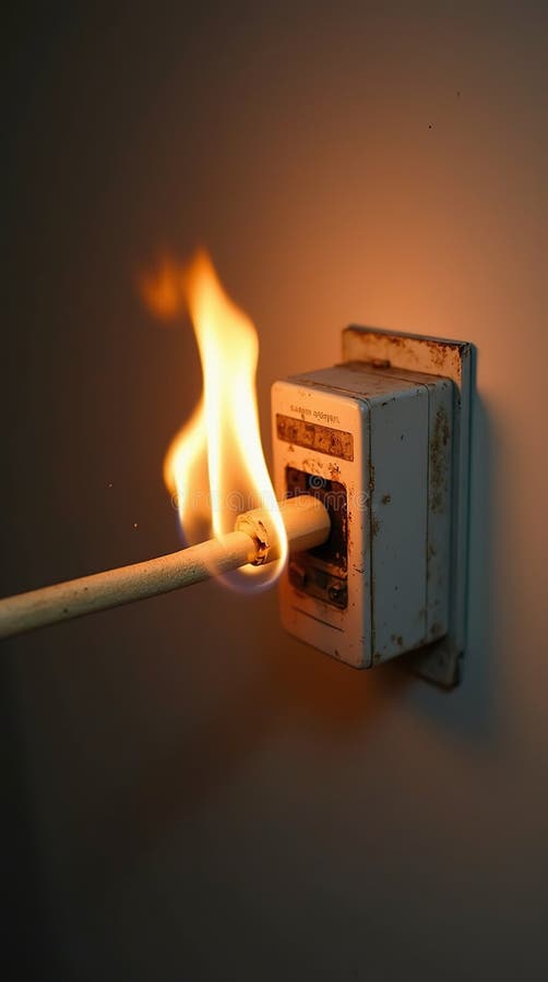 Electrical Surge Protector Catching Fire with Extension Cord Stock ...