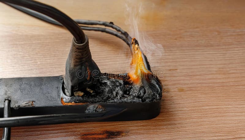 Electrical Surge Protector Catching Fire on Wooden Surface Showing ...
