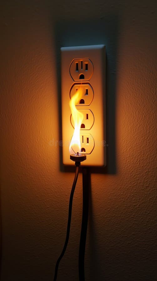 Electrical Surge Protector with Extension Cord on Fire Stock ...