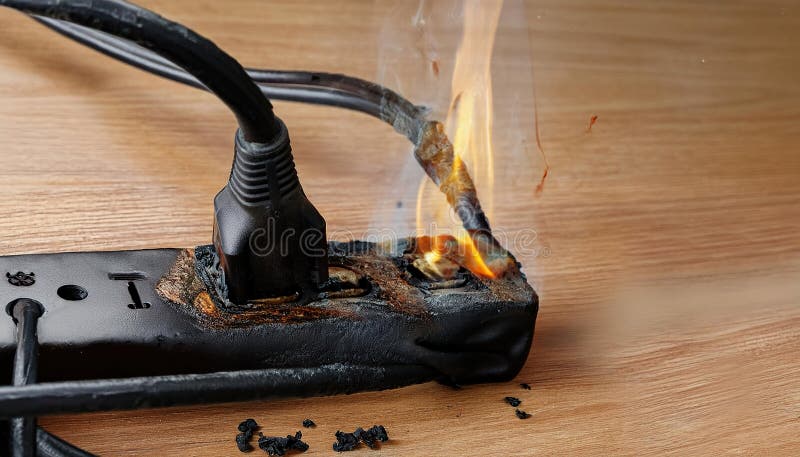 Electrical Surge Protector Fire Hazard with Burning Extension Cord ...