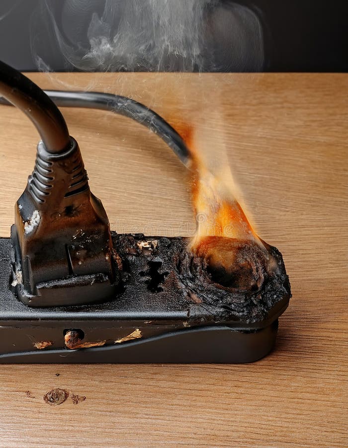 Electrical Surge Protector Outlet on Fire with Extension Cord Damage ...